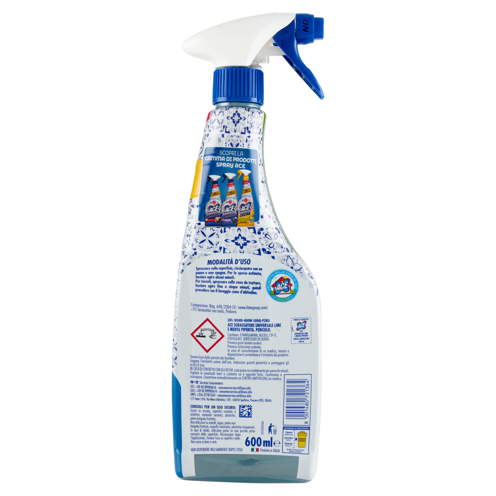 Ace Sgrassatore Universale Lime e Menta Piperita Senza Candeggina 600 ml