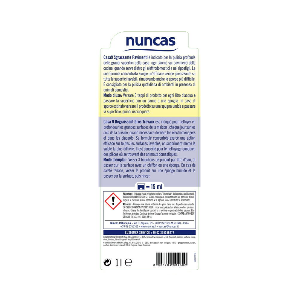 Nuncas Sgrassatore Pavimenti Casa9 Forte 1000 ml